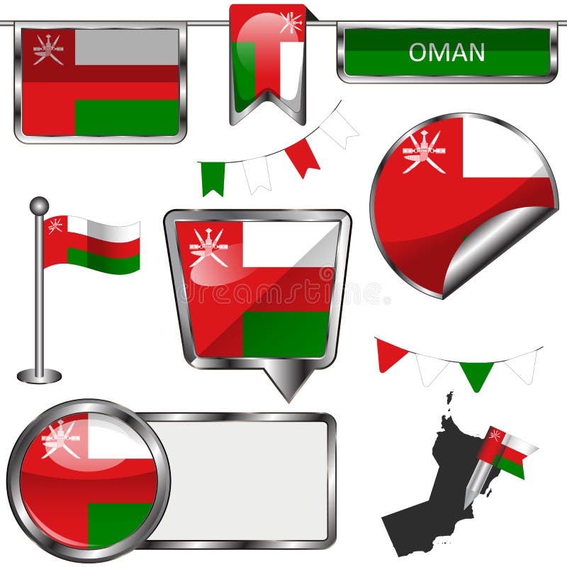 Glossy Icons with Flag of Oman Stock Vector - Illustration of ...