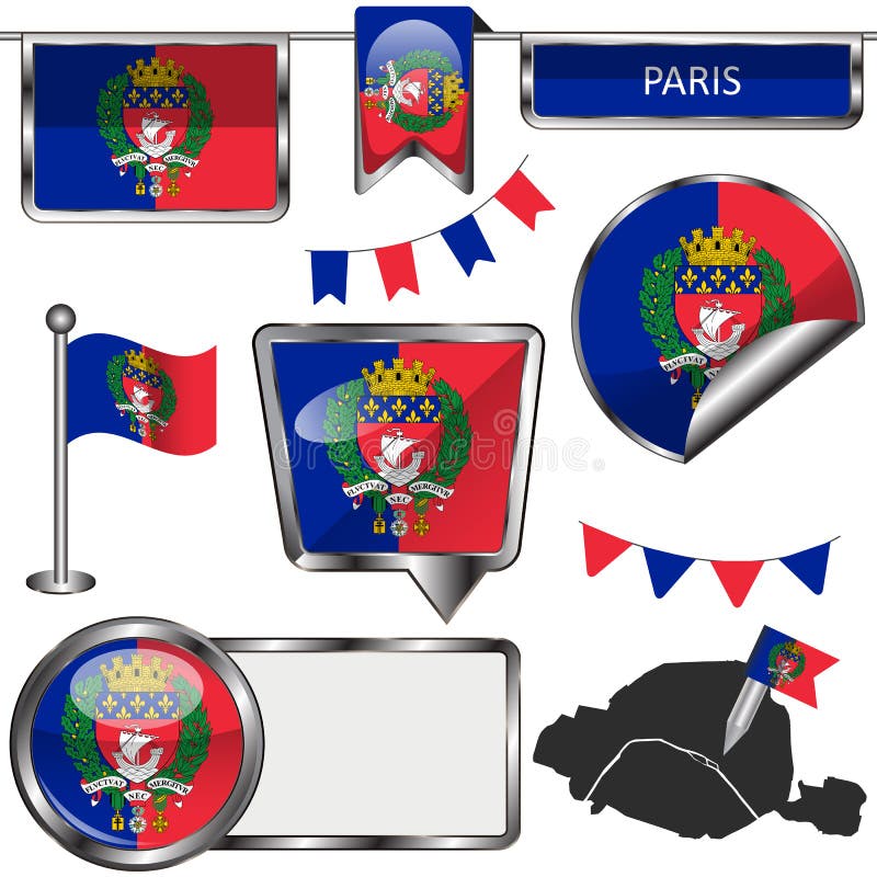 Glossy Icons with Flag of Paris Stock Vector - Illustration of vote ...