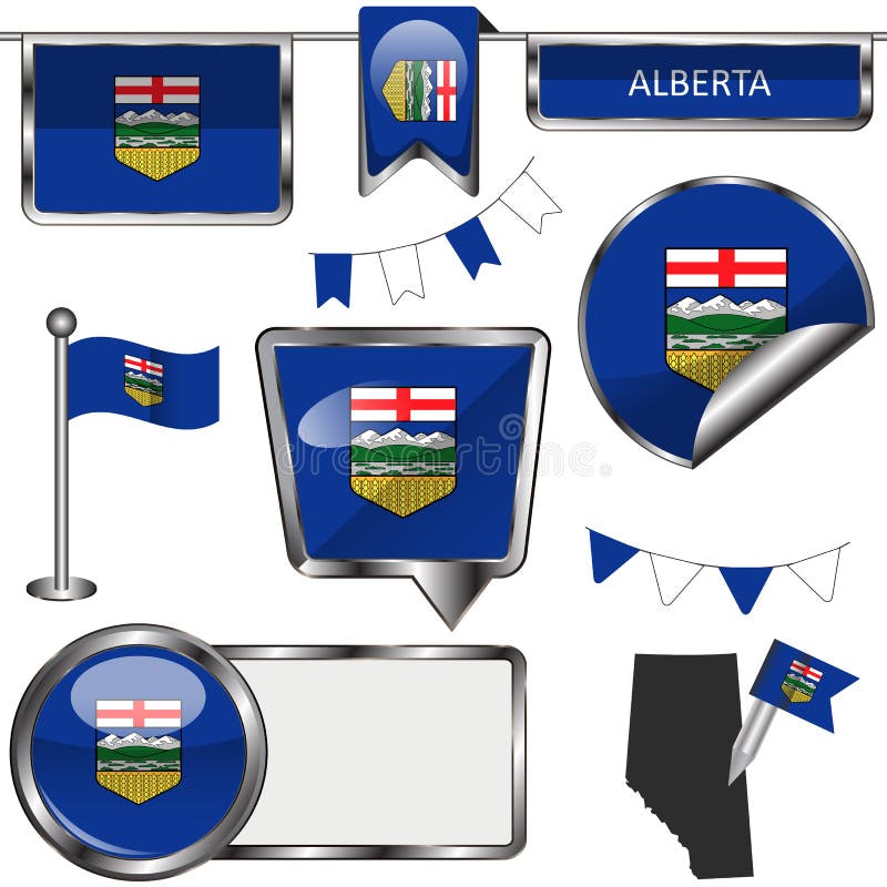 Glossy Icons with Flag of Province Alberta Stock Vector - Illustration ...