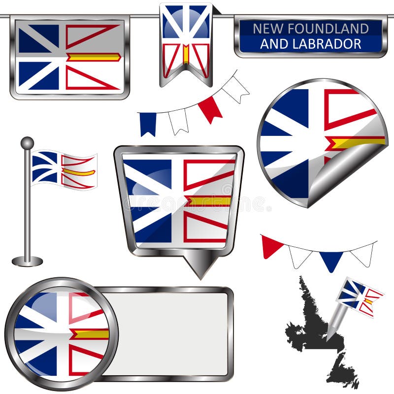 Glossy Icons with Flag of Province Newfoundland and Labrador Stock ...