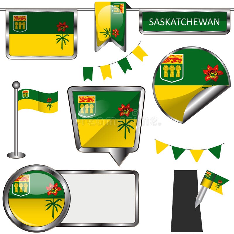 Glossy Icons with Flag of Province Saskatchewan Stock Vector ...
