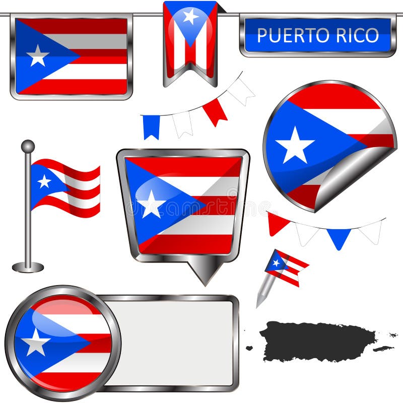 Glossy Icons with Flag of Puerto Rico Stock Vector - Illustration of ...