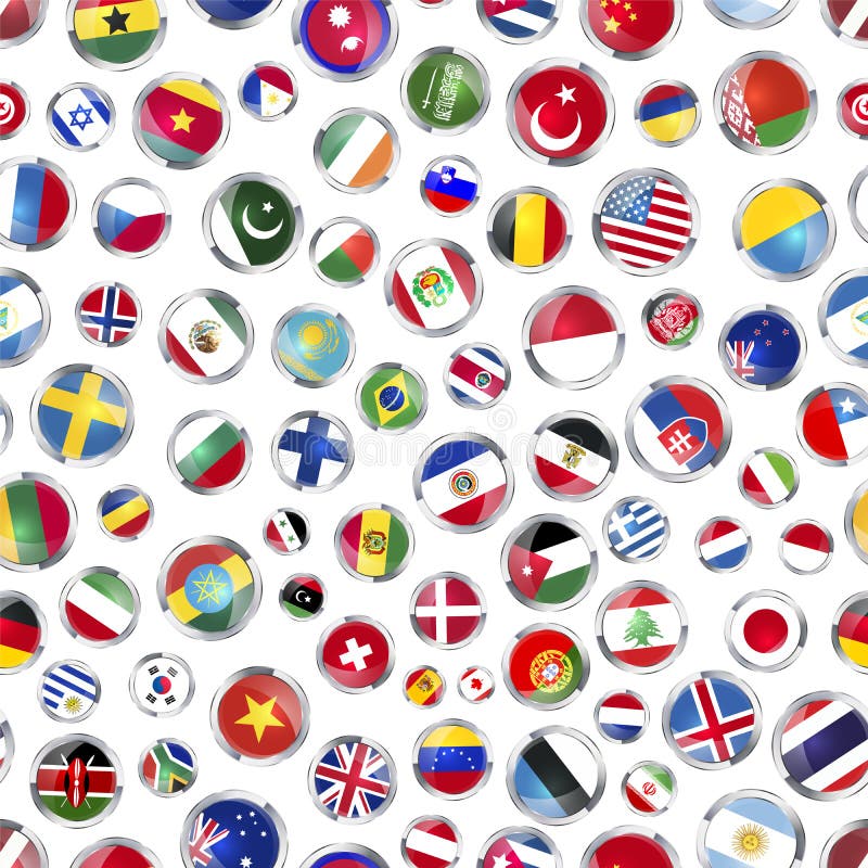 Glossy Icons of Flags of World Sovereign States on White, Seamless ...