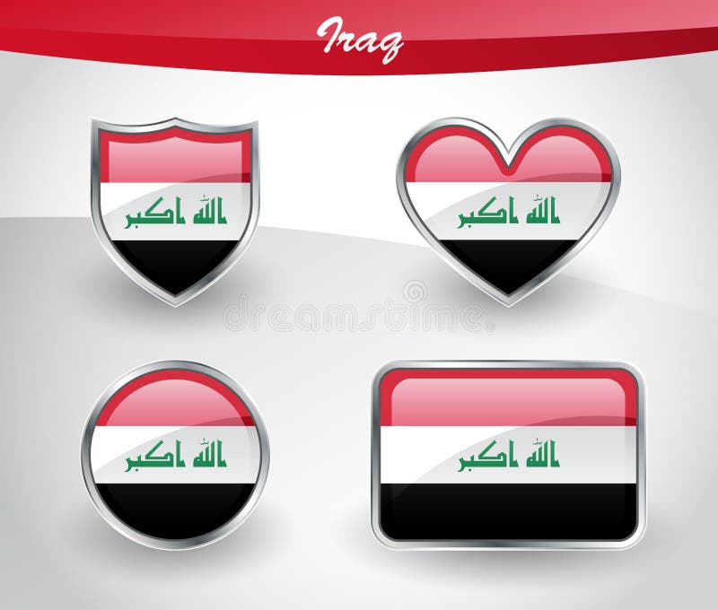 Glossy Iraq flag icon set stock vector. Illustration of flag - 92226420