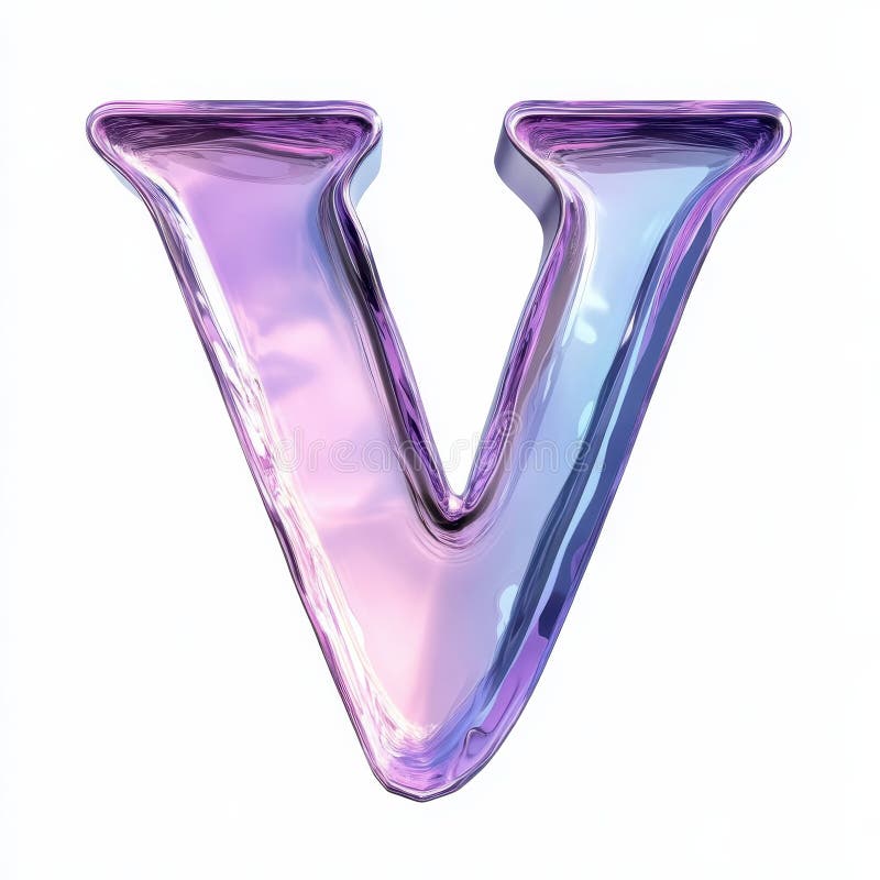 A Glossy, Iridescent Letter "V" with a Smooth, Reflective Surface Stock ...