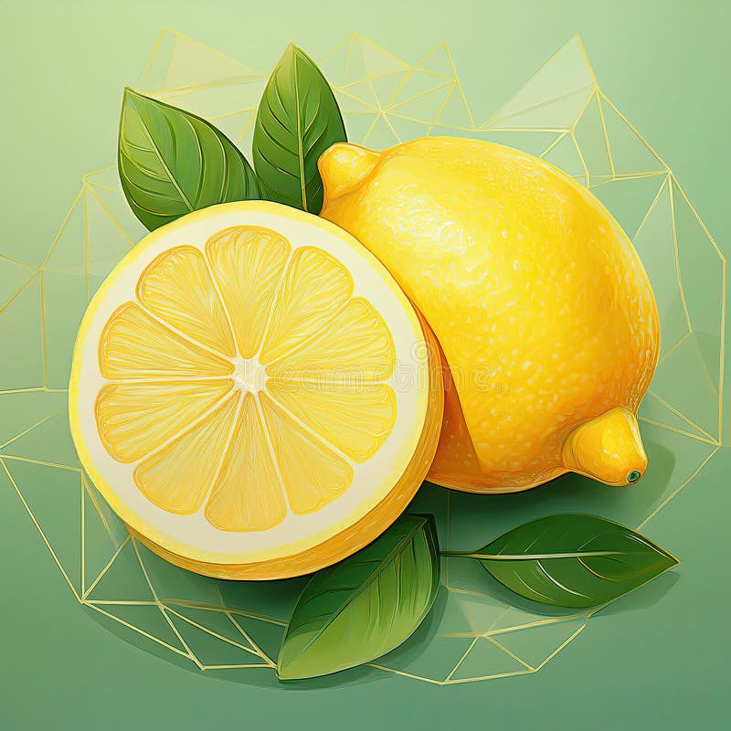 Glossy Lemon on Soft Green Background Stock Illustration - Illustration ...