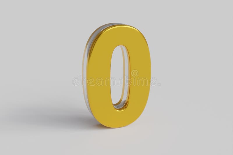 Letter Number Zero 3D Render Gold Font with Silver Outline Isolated ...