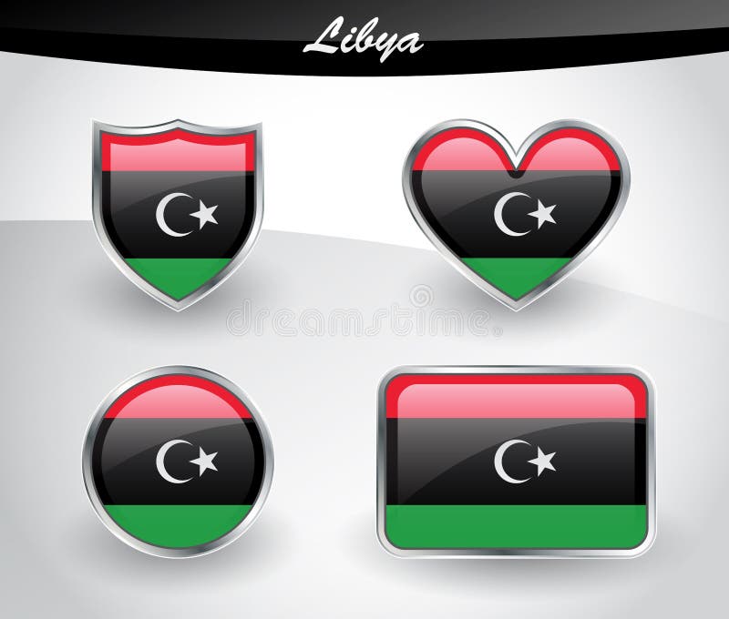 Glossy Libya flag icon set stock vector. Illustration of circle - 92451961