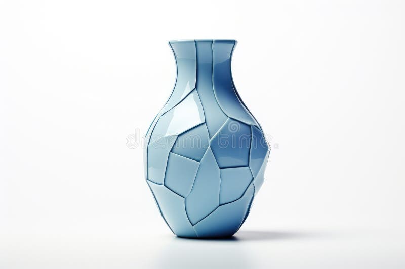 A Glossy, Light Blue Vase with a Unique Geometric Design Stock ...
