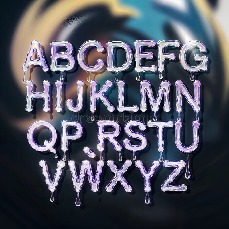 Glossy Liquid Like English Alphabet in Grid Format on Abstract ...