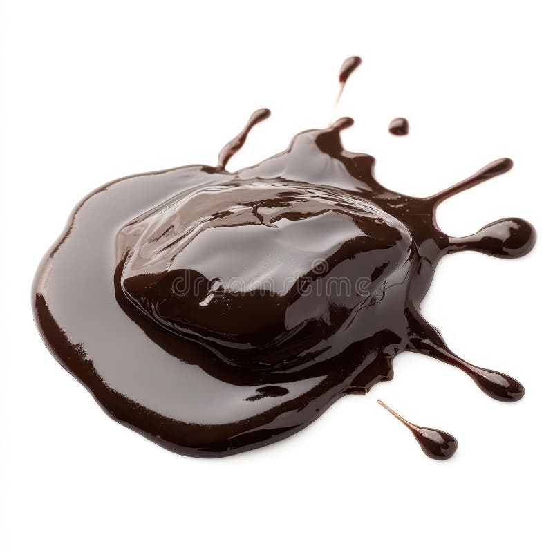 A Glossy, Melted Chocolate Blob with Splashes on a White Background ...