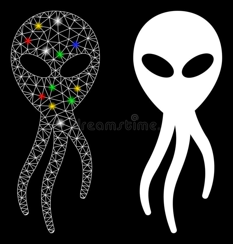 Glossy Mesh Network Alien Microbe Icon with Light Spots Stock ...