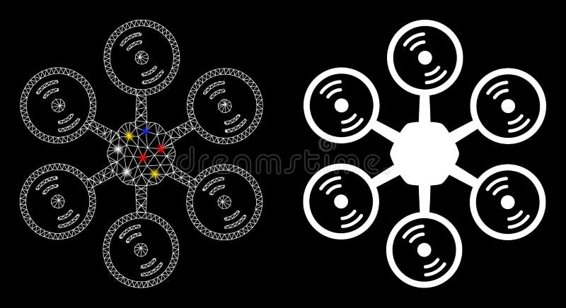 Glossy Mesh Carcass Multirotor Icon with Flash Spots Stock Vector ...