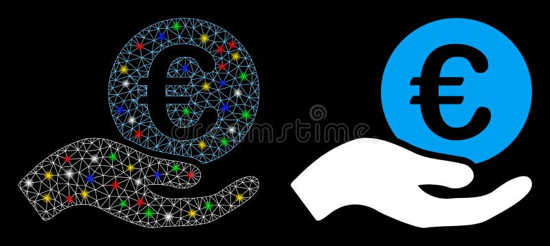 Glowing Mesh Carcass Euro Salary Icon with Flash Spots Stock ... Glowing Mesh Carcass Euro Salary Icon with Flash Spots Stock ...