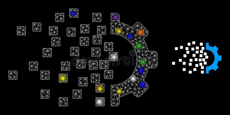 Glossy Mesh Gear Assembling Icon with Constellation Color Light Spots ...