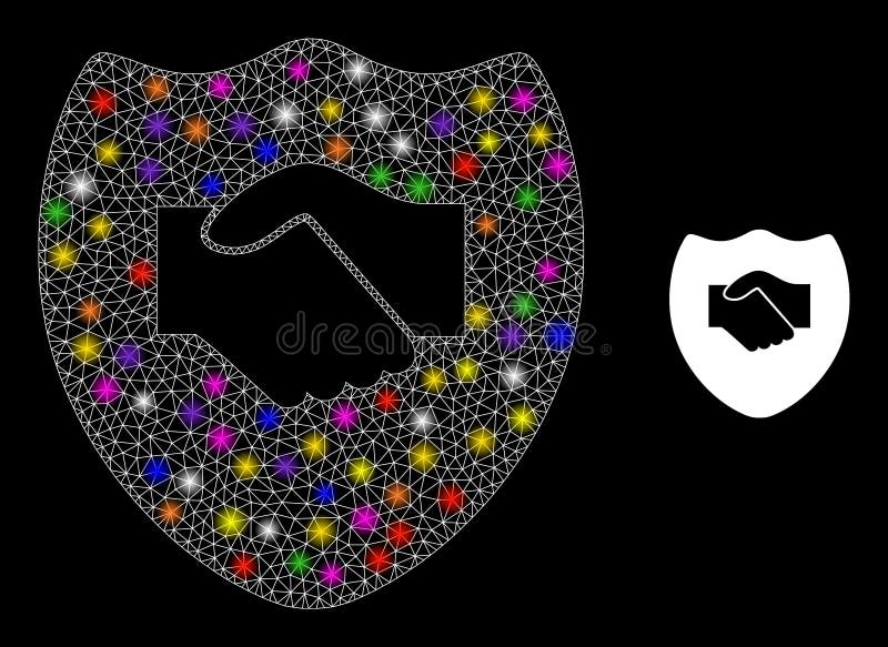 Glossy Mesh Handshake Shield Icon with Glare Colored Light Spots Stock ...