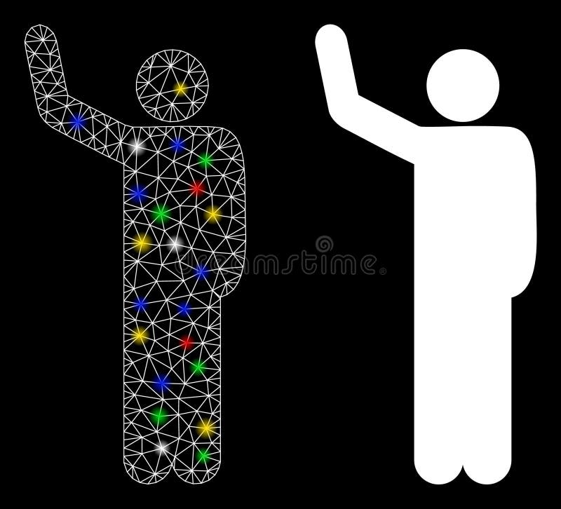 Glossy Mesh Wire Frame Hello Pose Icon with Flash Spots Stock Vector ...