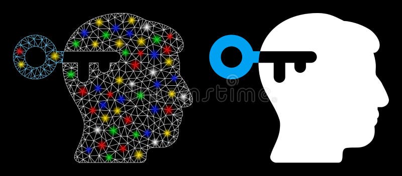 Bright Mesh Carcass Mind Key Icon with Flash Spots Stock Vector ...