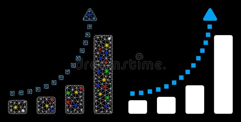 Glossy Mesh Network Bar Chart Trend Icon with Flash Spots Stock Vector ...