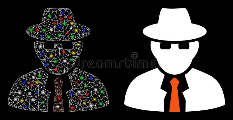 Glowing Mesh Network Spy Icon with Light Spots Stock Vector ...