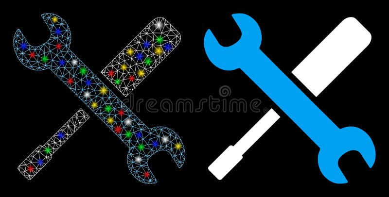 Bright Mesh Wire Frame Tools Icon with Light Spots Stock Illustration ...