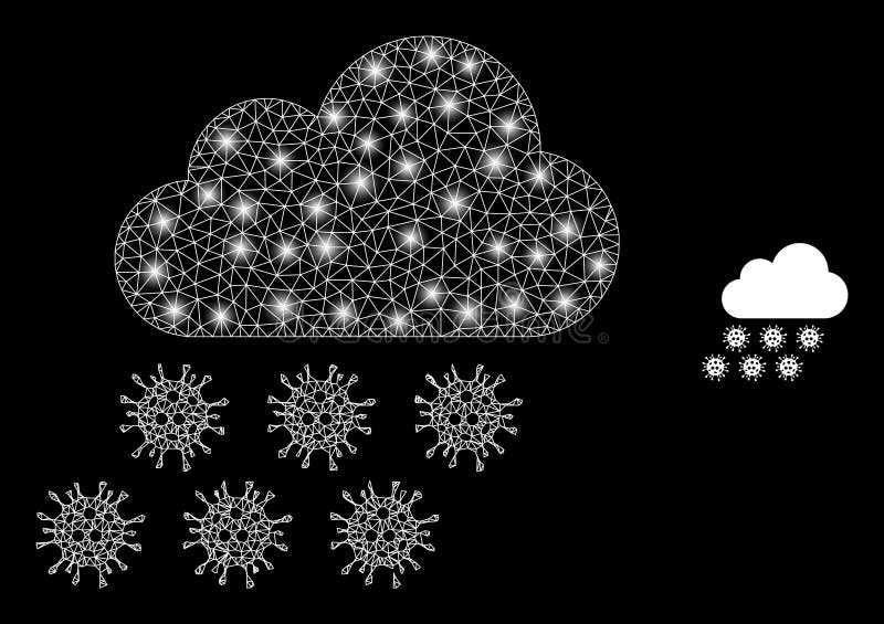 Polygonal Wire Frame Mesh Virus Rain Cloud with Glare Spots Stock ...