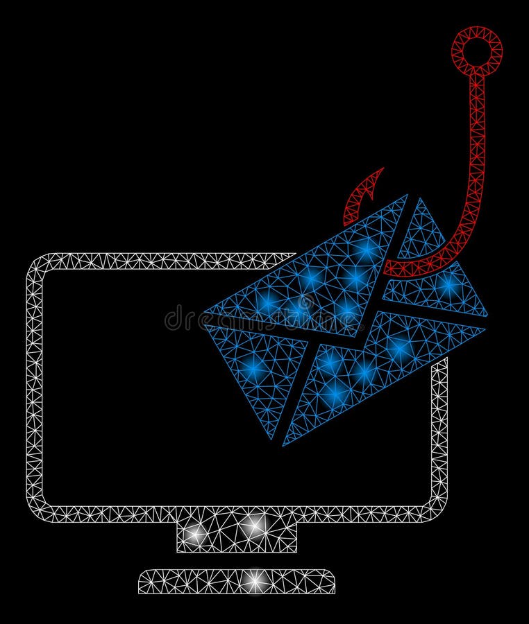 Glossy Mesh Wire Frame Computer Mail Phishing with Flare Spots Stock ...