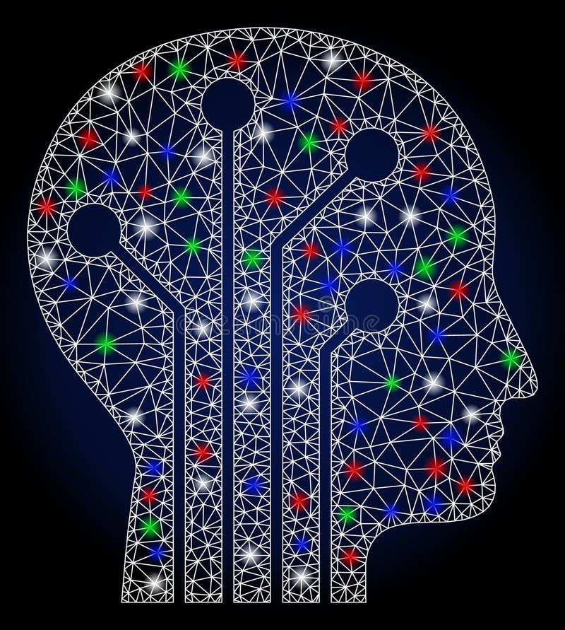 Glossy Mesh Wire Frame Cyborg Head Circuit with Light Spots Stock ...