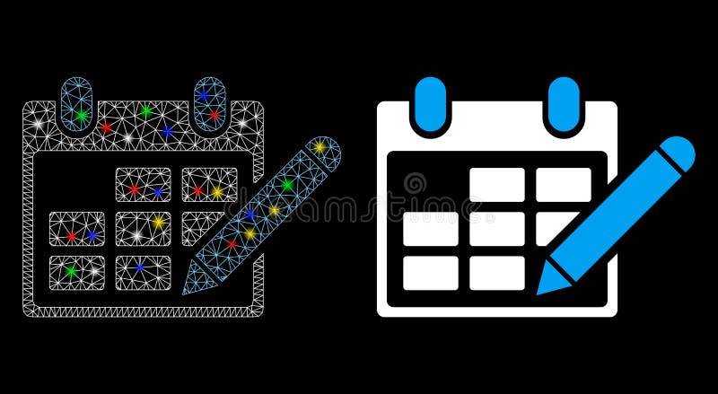 Glossy Mesh Wire Frame Edit Calendar Table Icon with Flash Spots Stock ...