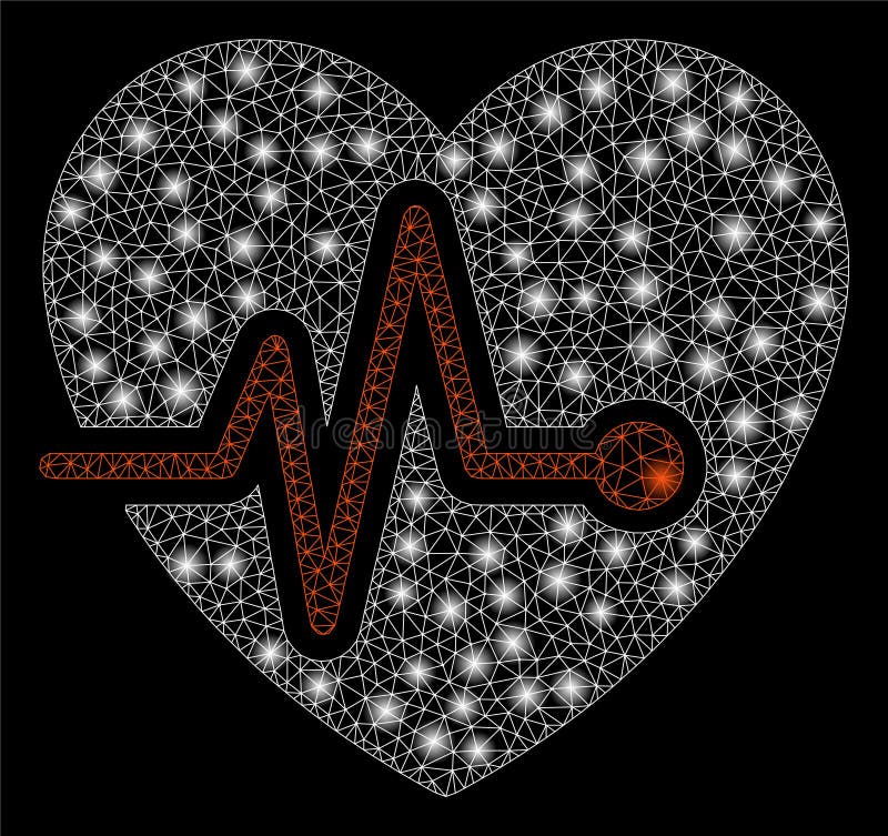 Glossy Mesh Wire Frame Heart Pulse with Light Spots Stock Vector ...
