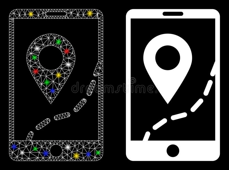 Glossy Mesh Wire Frame Mobile Map Navigation Icon with Flash Spots ...