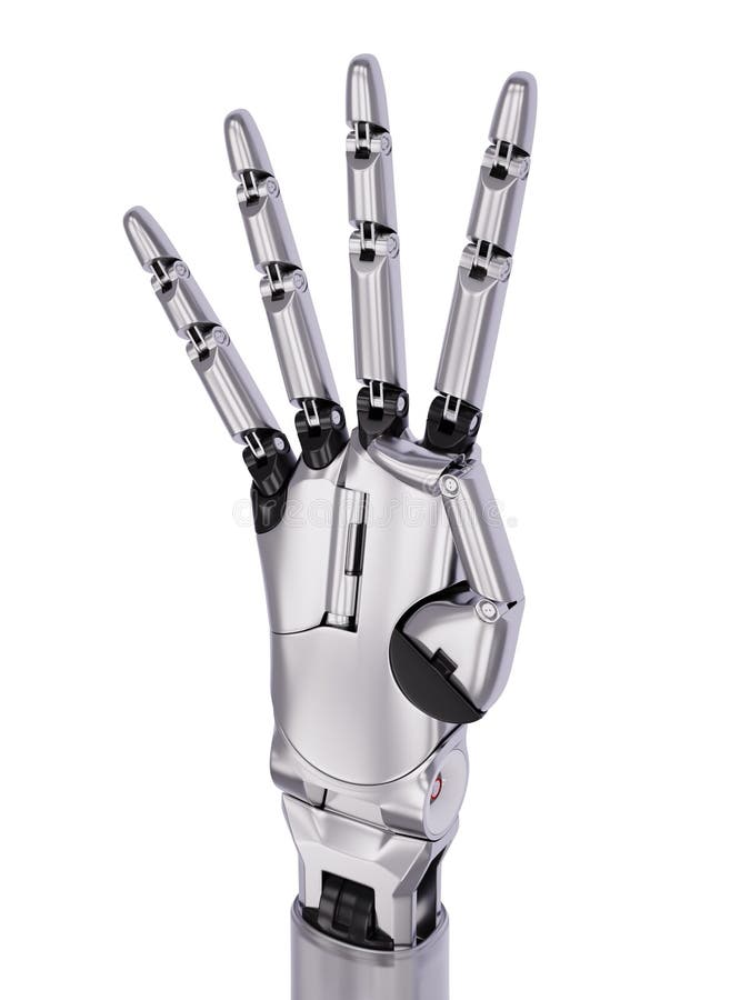 Glossy Metal Android Hand Number Four Counting 3d Illustration Stock ...