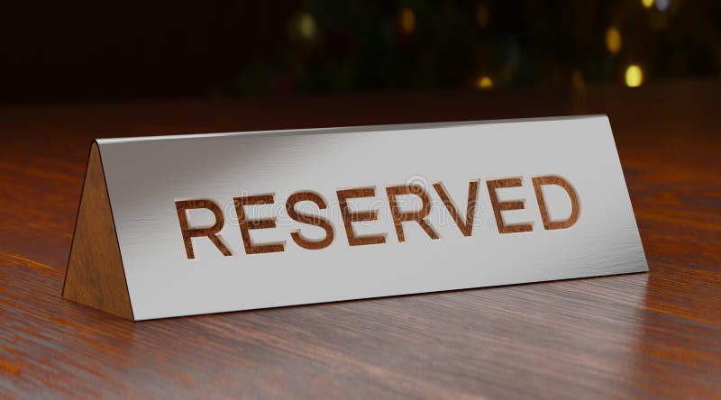 Glossy Metal Reserved Table Sign or Tag on Wooden Surface, 3D Render ...