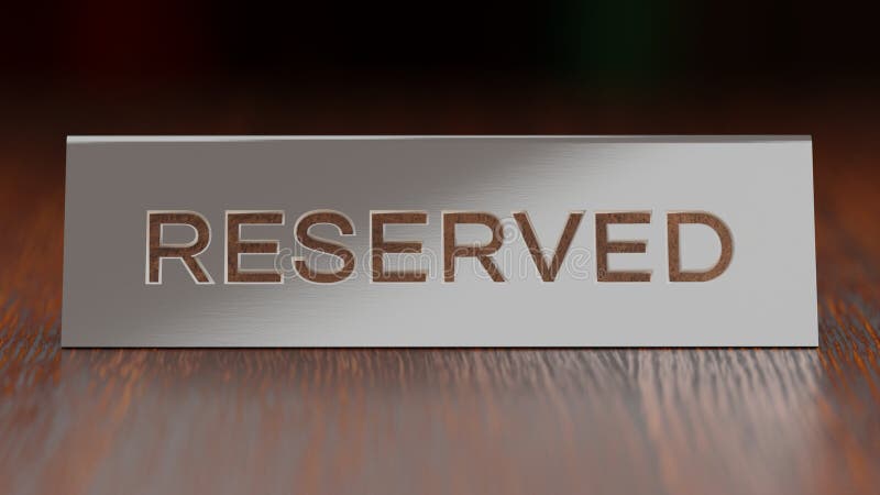 Glossy Metal Reserved Table Sign or Tag on Wooden Surface, 3D Render ...