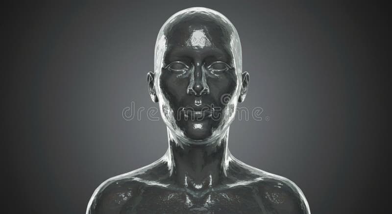 A Glossy, Metallic Humanoid Bust is Centrally Positioned Against a Dark ...