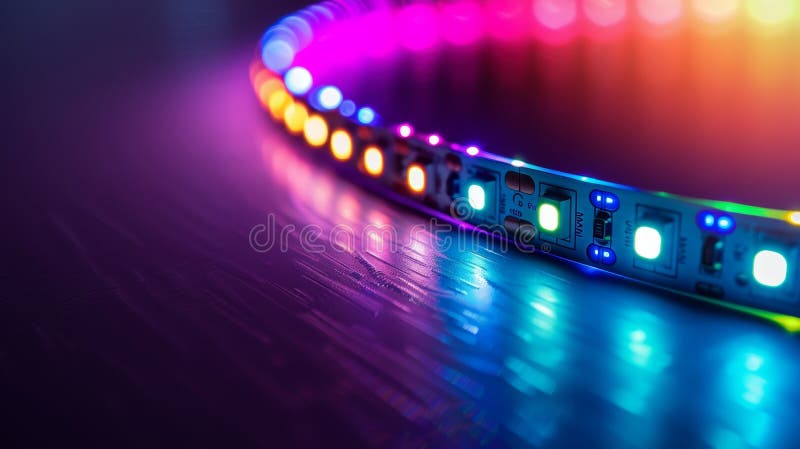 The Glossy Metallic Sheen of an LED Strip Gleaming Like a Rainbow Under ...