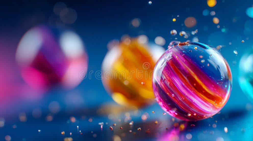 Glossy, Multi-colored Glass Spheres with Swirling Patterns on a ...