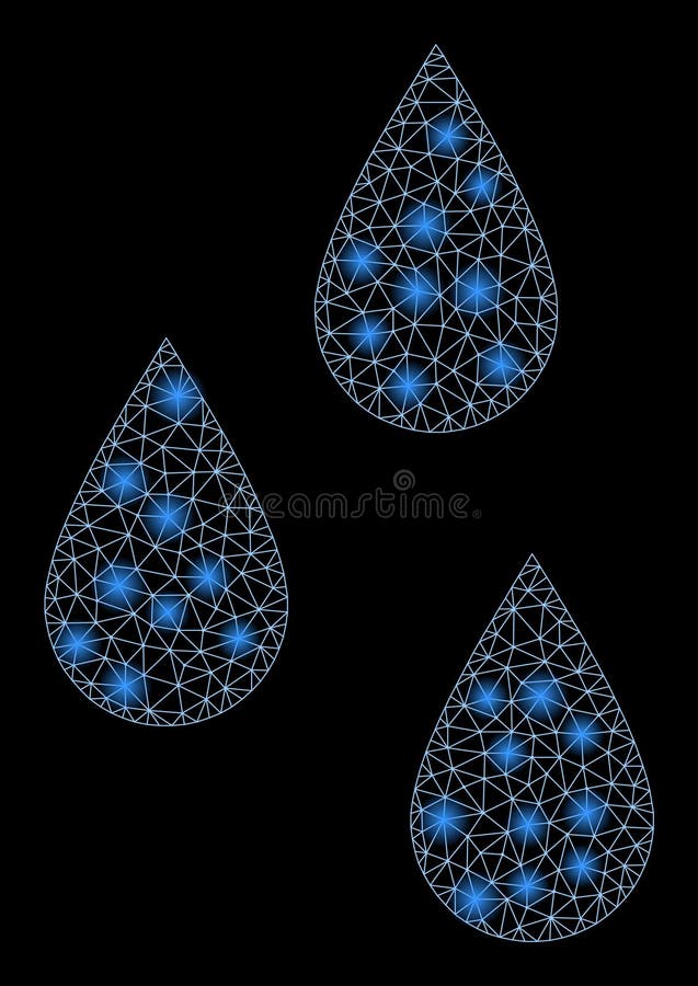 Glowing Polygonal Net Mesh Water Drops Icon with Light Spots Stock ...
