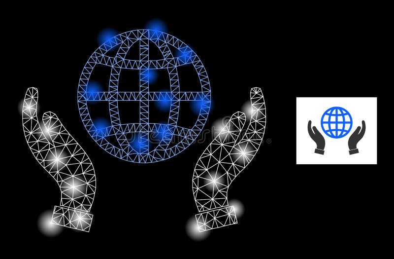 Glossy Net World Care Hands Icon with Constellation Lightspots Stock ...