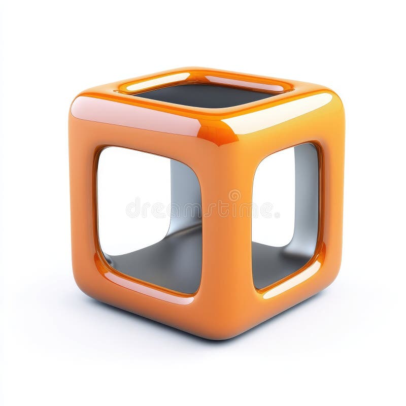 Abstract Orange Glossy Cube with Inner Frame 3D Render Stock ...