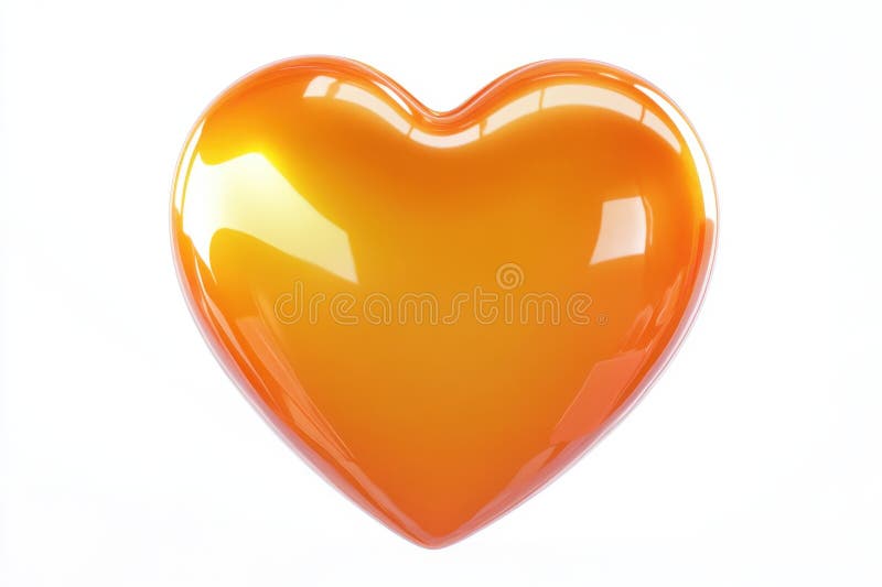 A Glossy Orange Heart Shape Isolated on White Background Stock ...