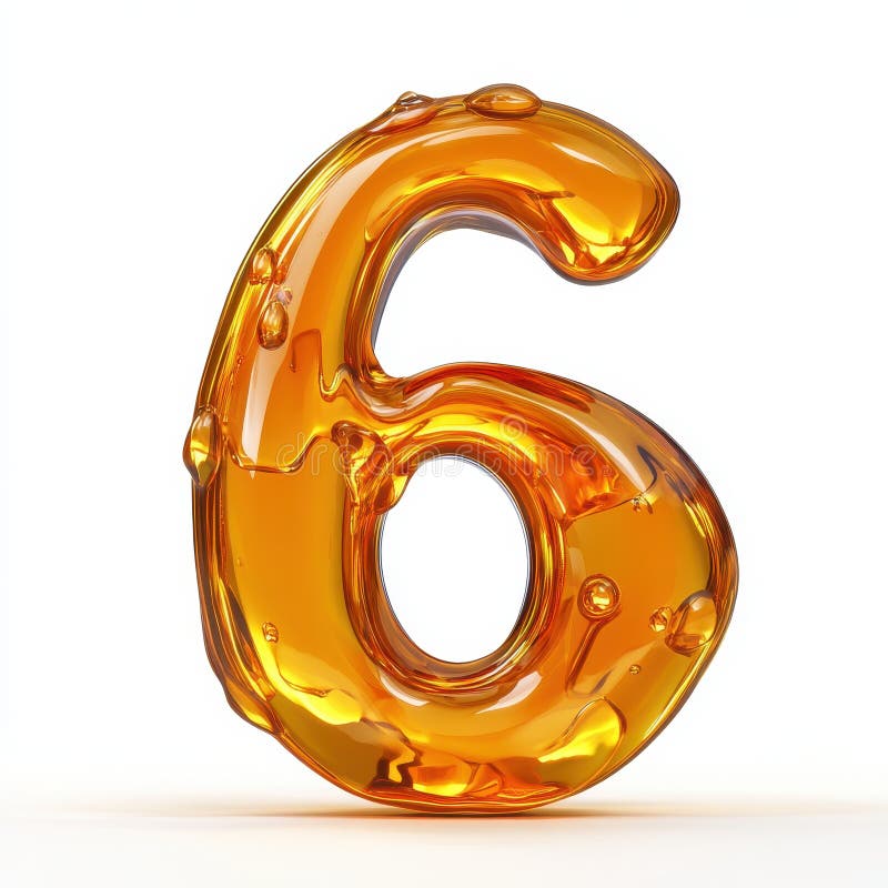 A Glossy, Orange Number Six Resembling a Liquid Substance Stock ...