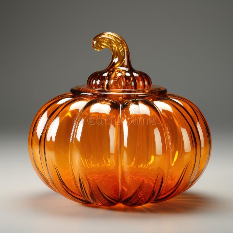 Glossy Orange Pumpkin-shaped Jar with a Lid, Placed on a Table, Front ...