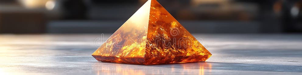 Glossy Orange Pyramid on a Light Grey Surface Stock Illustration ...