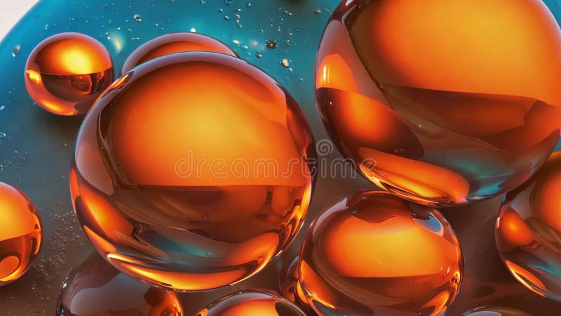 Glossy Orange Spheres Floating on a Reflective Liquid Surface with a ...