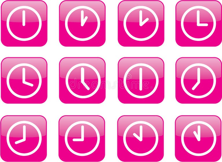 Glossy pink clocks stock vector. Illustration of eleven - 970713