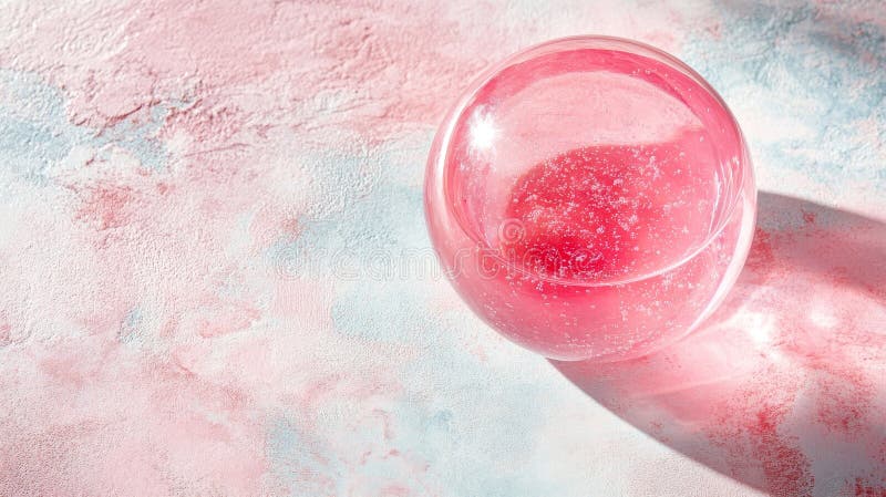 A Glossy Pink Sphere is Positioned on a Soft Pink Background, Highlighting Its Light Reflections ...