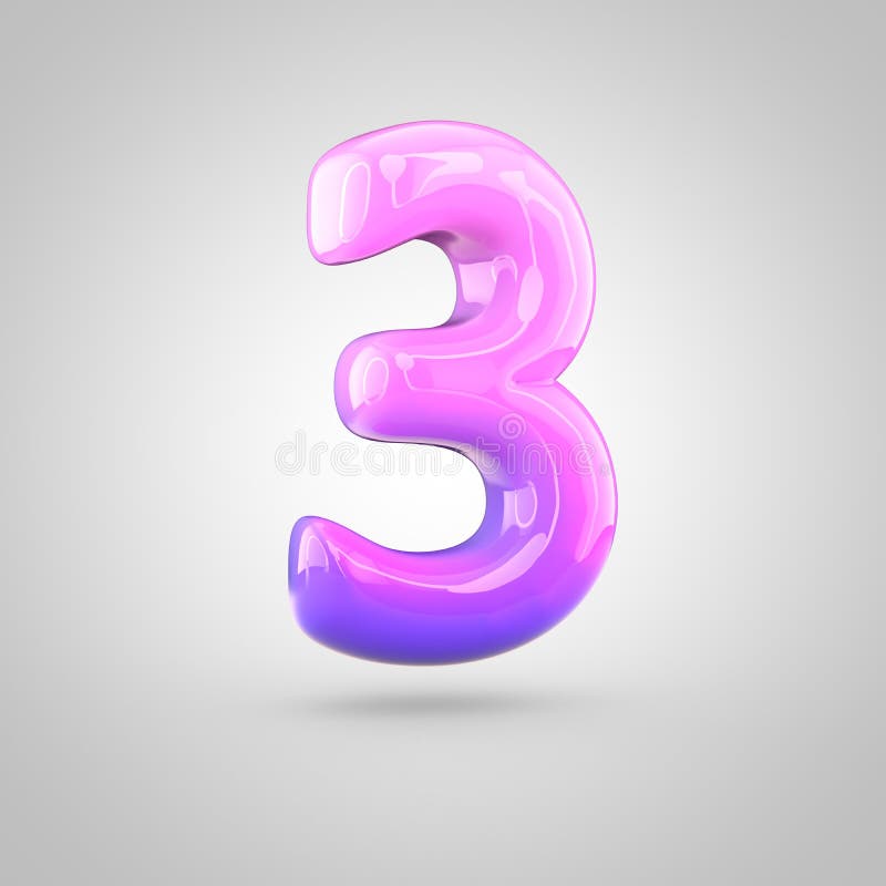 Glossy Pink and Violet Gradient Paint Alphabet Number 3 Isolated on ...