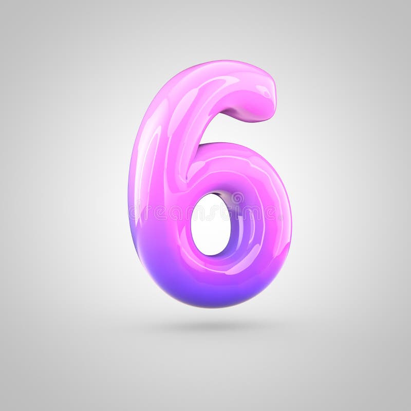 Glossy Pink and Violet Gradient Paint Alphabet Number 6 Isolated on ...