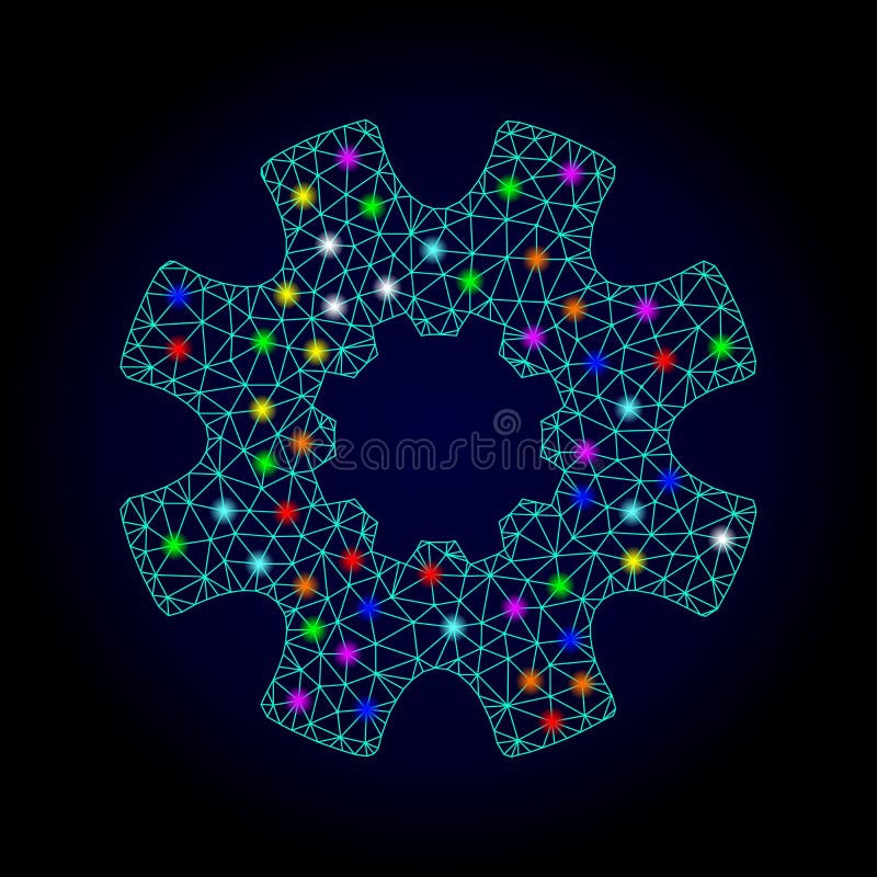 Vector Wire Frame Mesh Cog Gear with Glowing Spots for Chistmas Stock ...